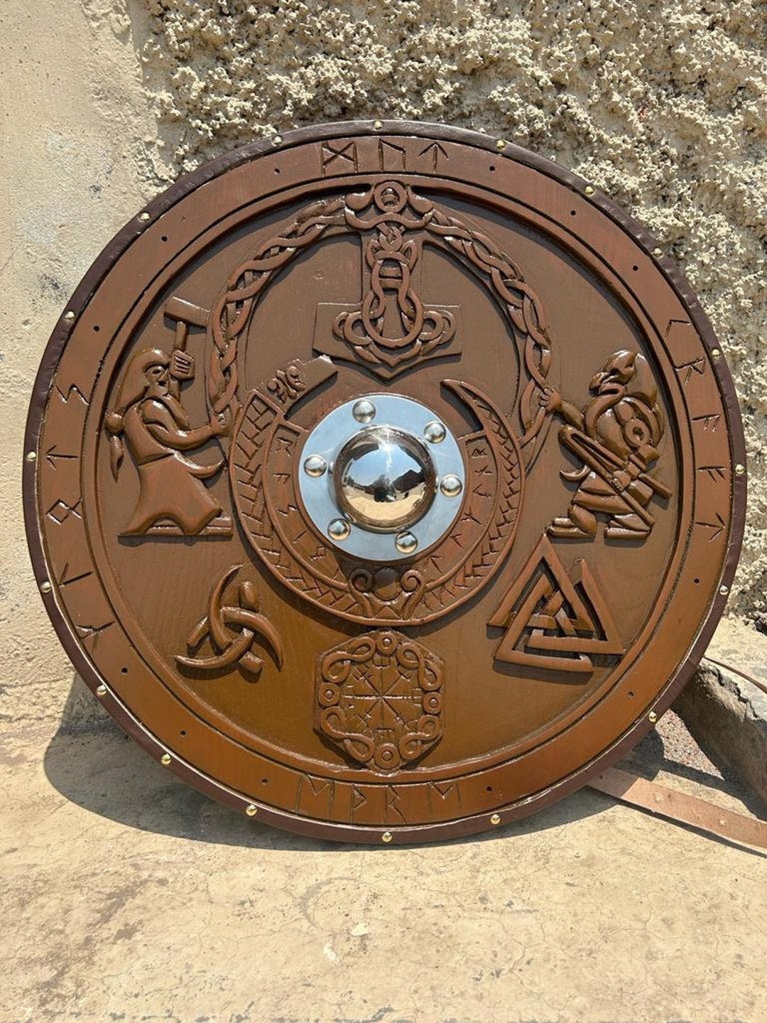 Custom Hand Made Wooden Shield, Beautiful Viking Logos Embossed on It ...