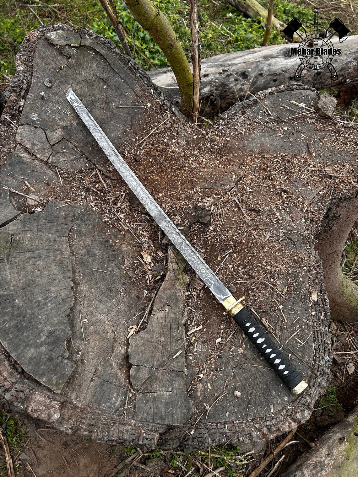 Handmade Ninja Katana Sword in Damascus Steel Blade, Samurai, Ninjato ...