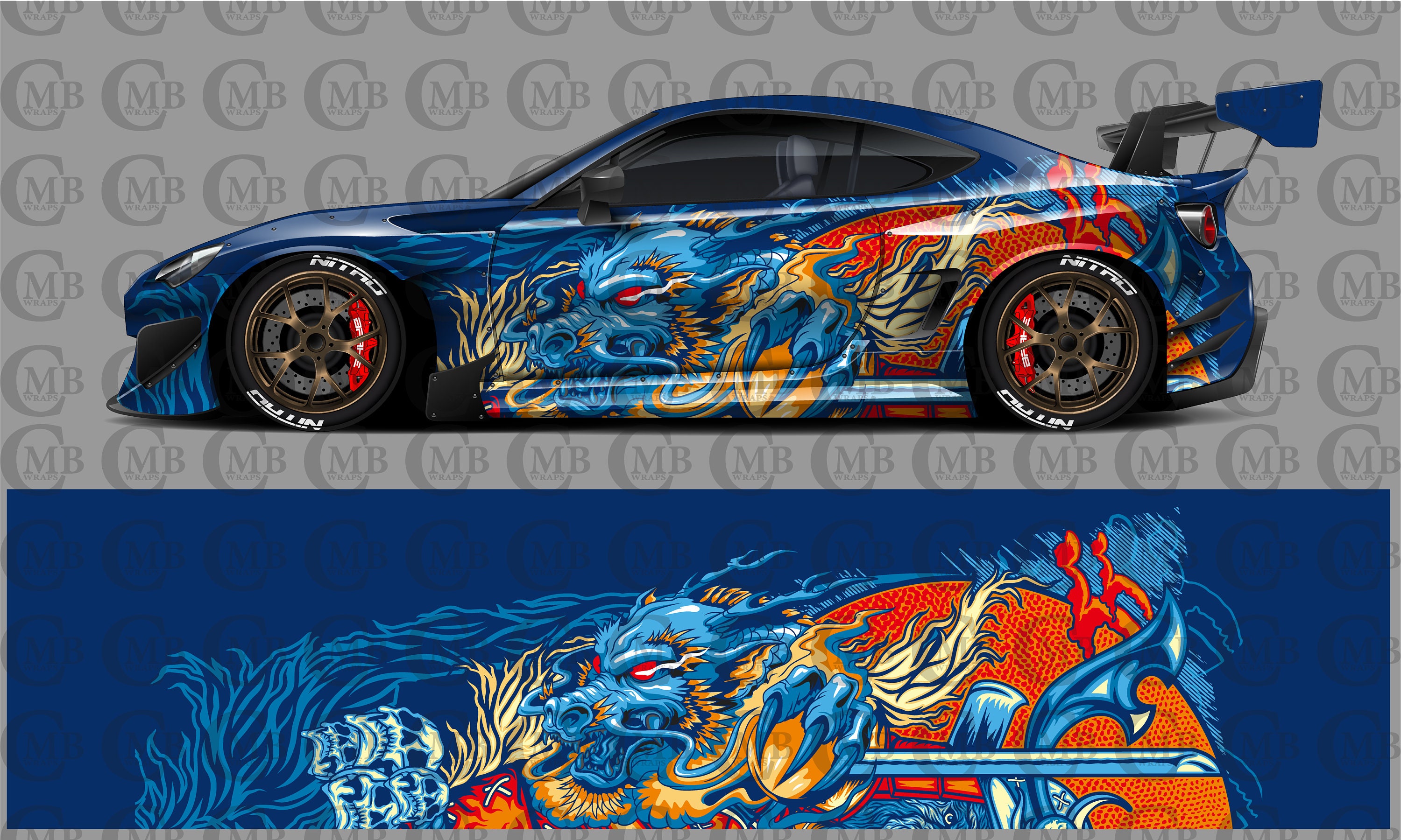 Dragon Japanese Style, , Car Livery, Cast Vinyl Wrap, Universal Size, Car Wrap, Car Foil Design ...