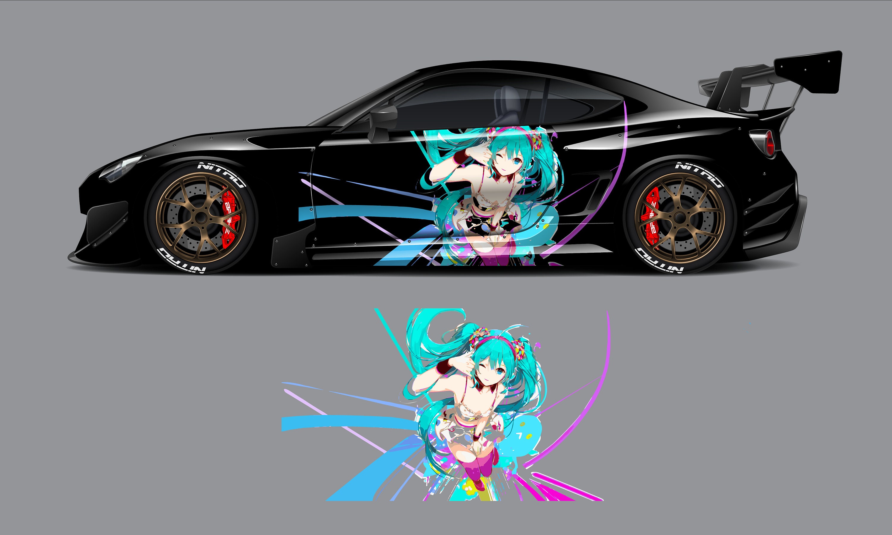 Hatsune Miku, Car Livery, Cast Vinyl Wrap, Universal Size, Car Wrap, Car Decal, Car Foil Design ...