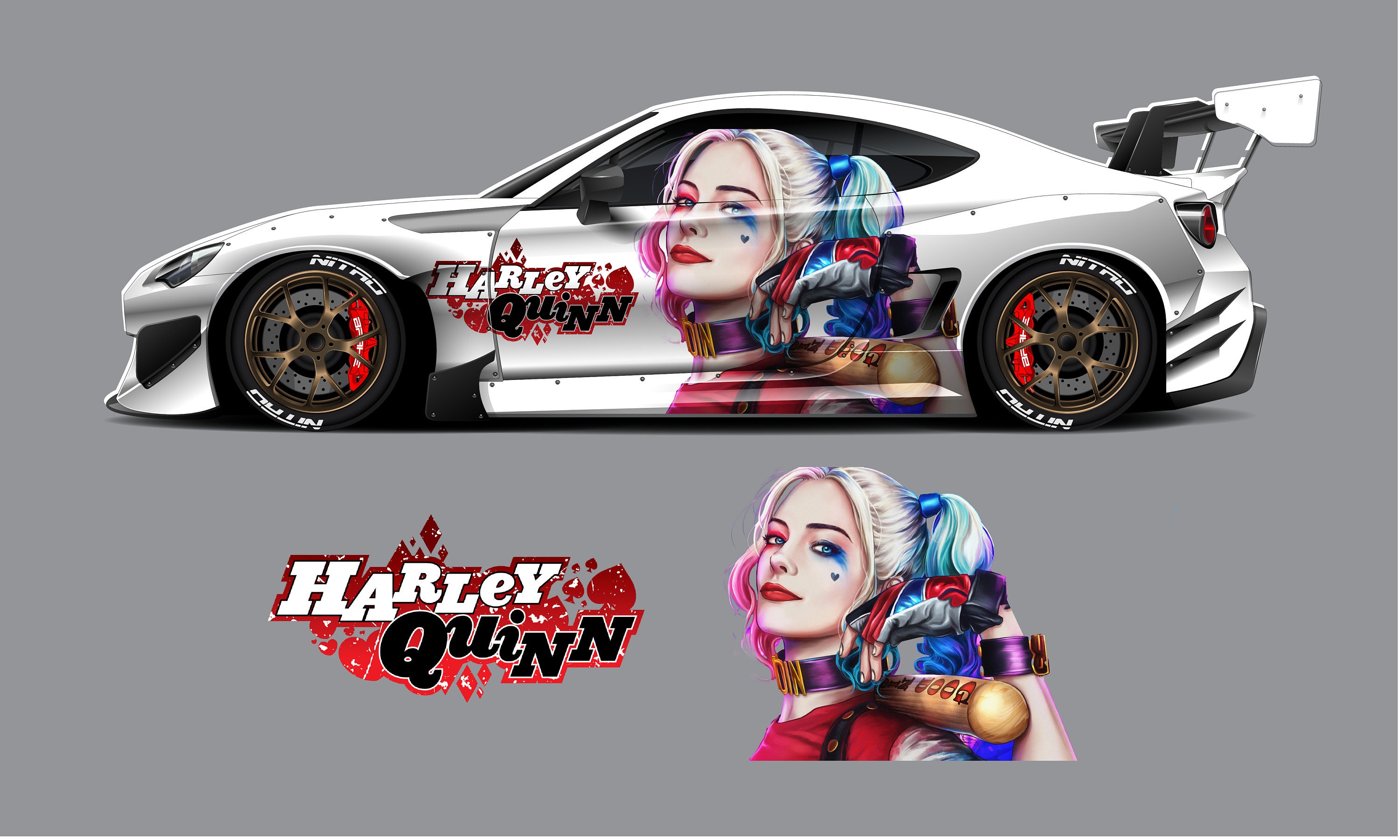Harley Quinn, Car Livery, Cast Vinyl Wrap, Universal Size, Car Wrap ...