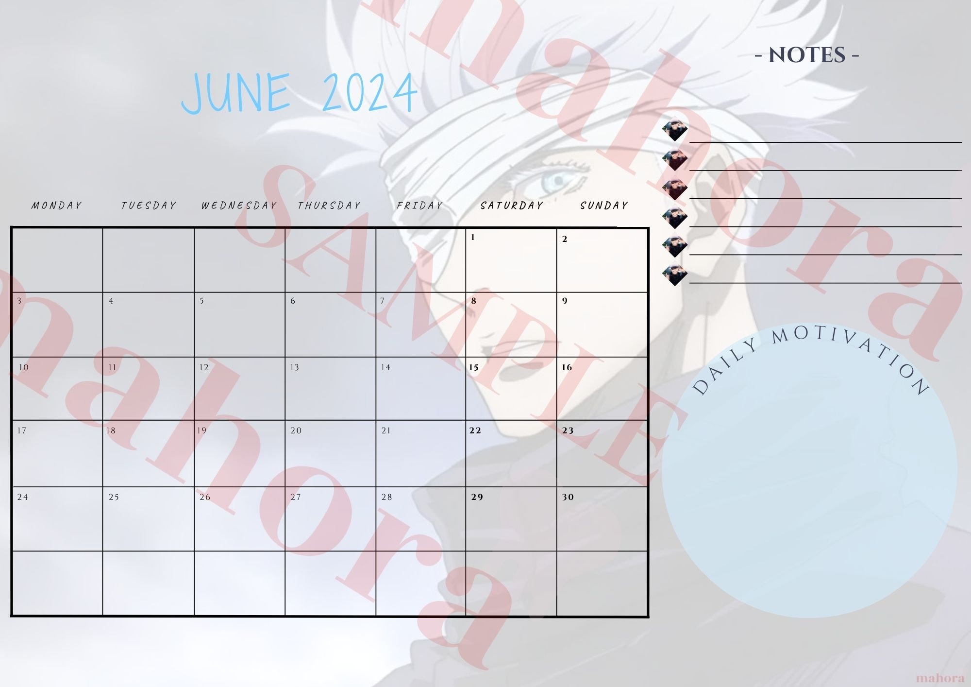 Digital Calendar, Jujutsu Kaisen Calendar, 2024, Printable Calendar ...