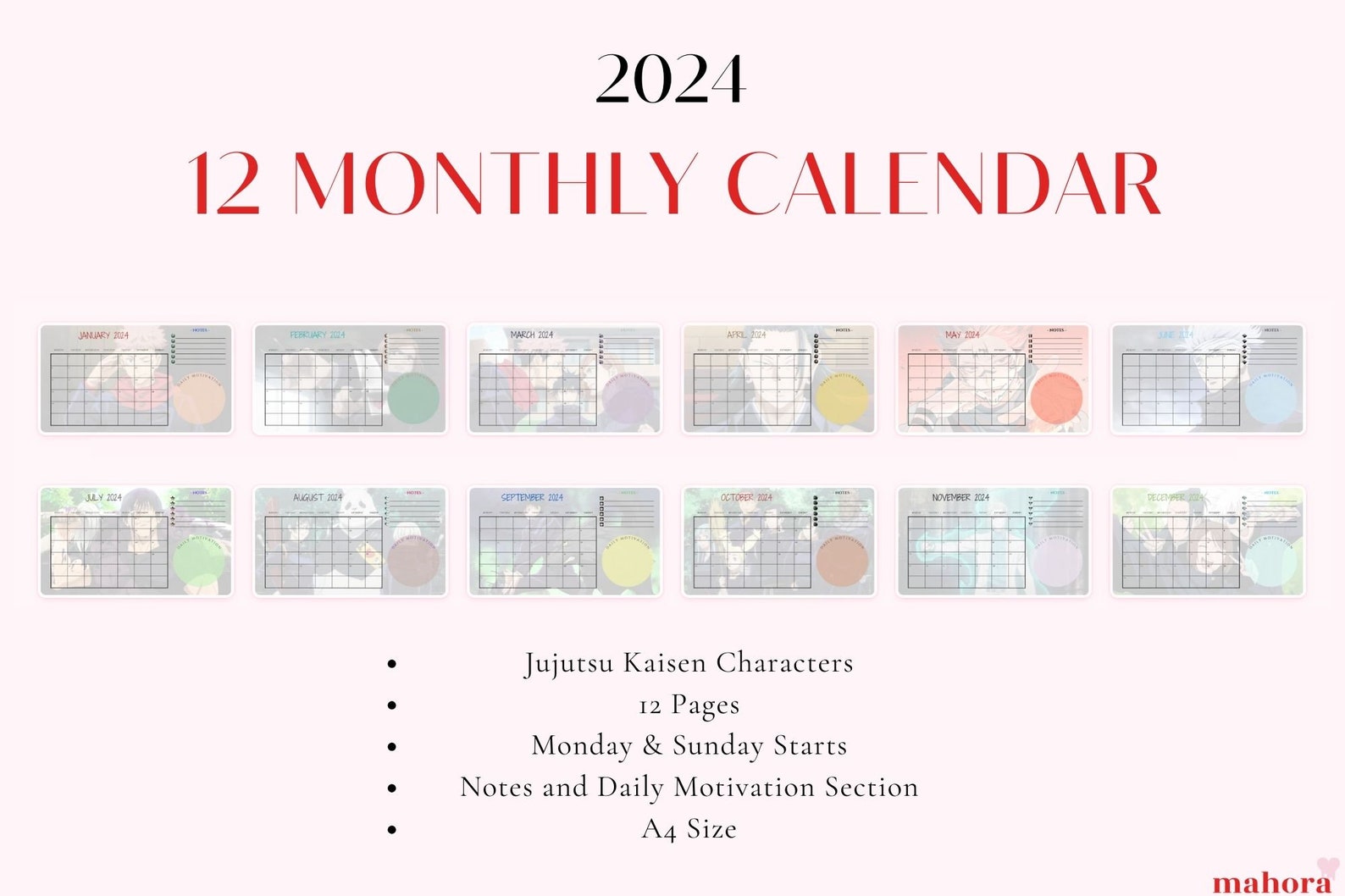 Digital Calendar, Jujutsu Kaisen Calendar, 2024, Printable Calendar ...