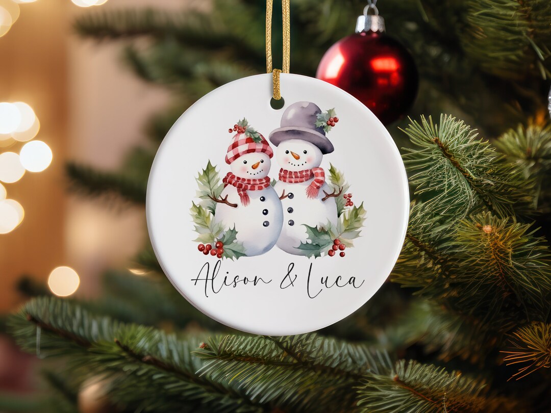 Snowmen in Love: Personalized Snowman Couple Ornament With Custom Names ...