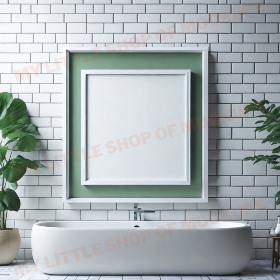 Minimalist Bathroom Mockup: Subway Tiles & Art Frames Fusion | Stock ...