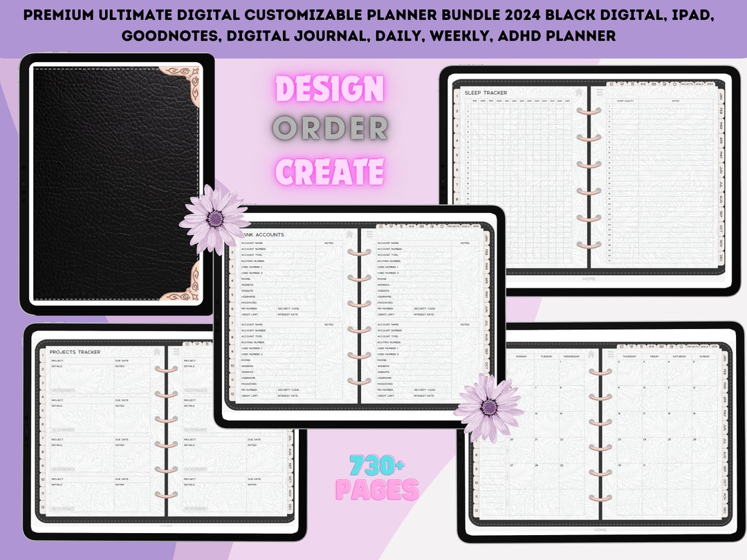 Premium Ultimate Digital Customizable Planner Bundle 2024 Black Digital ...
