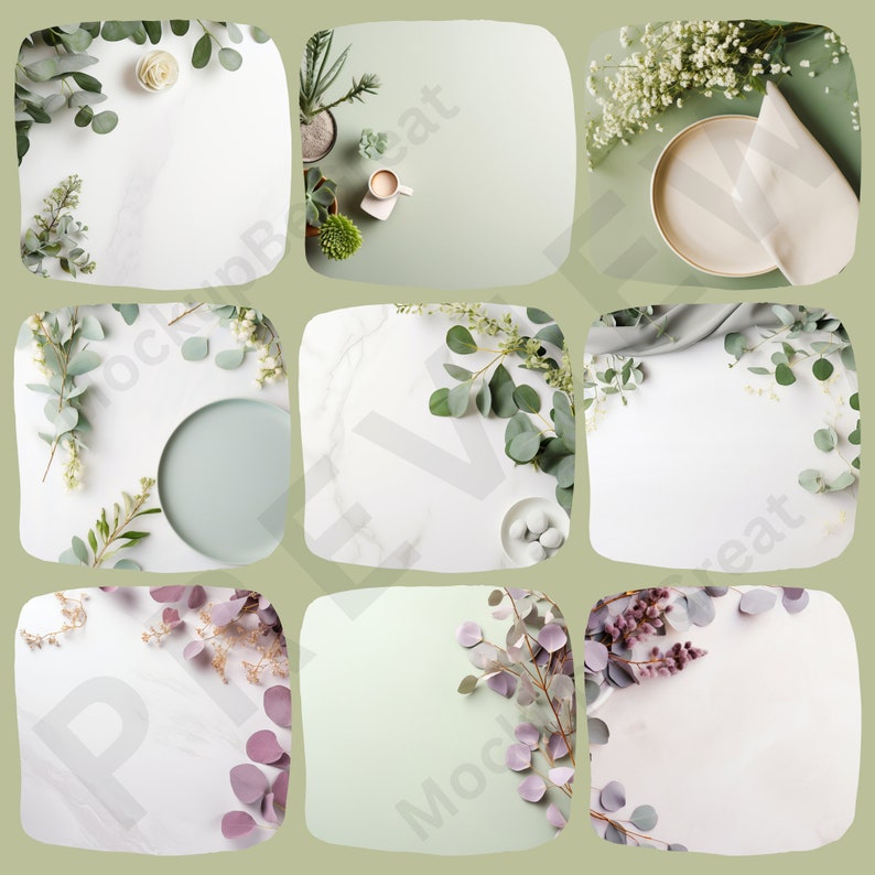 40 * Elegant Greenery Flat Lay Mockup Bundle, Product Background ...