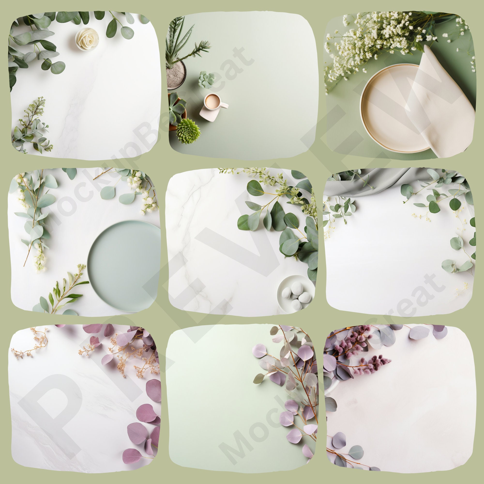 40 * Elegant Greenery Flat Lay Mockup Bundle, Product Background ...