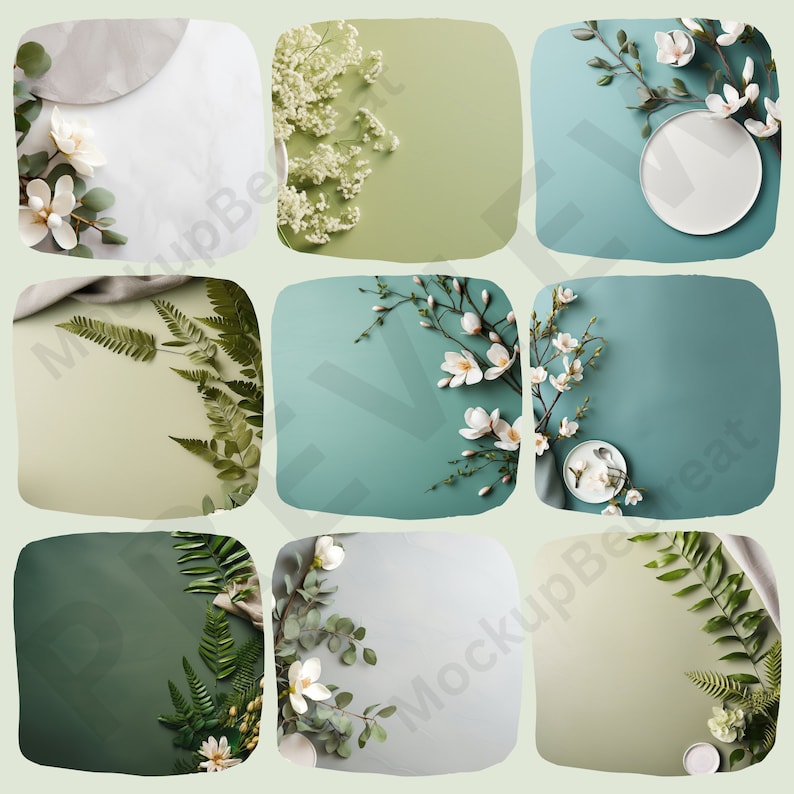 40 Elegant Greenery Flat Lay Mockup Bundle, Product Background, Digital ...