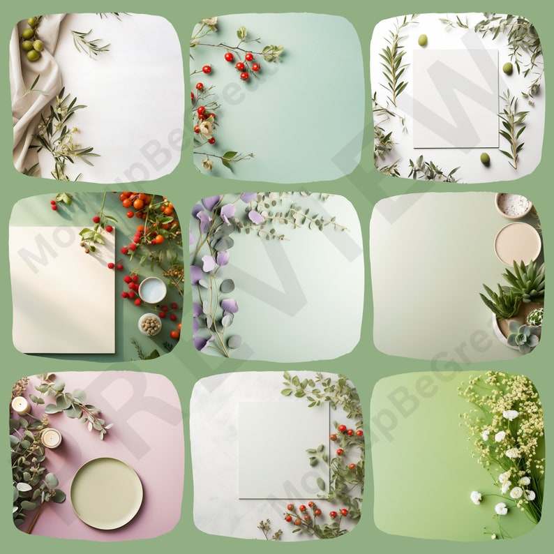 40 * Elegant Greenery Flat Lay Mockup Bundle, Product Background ...