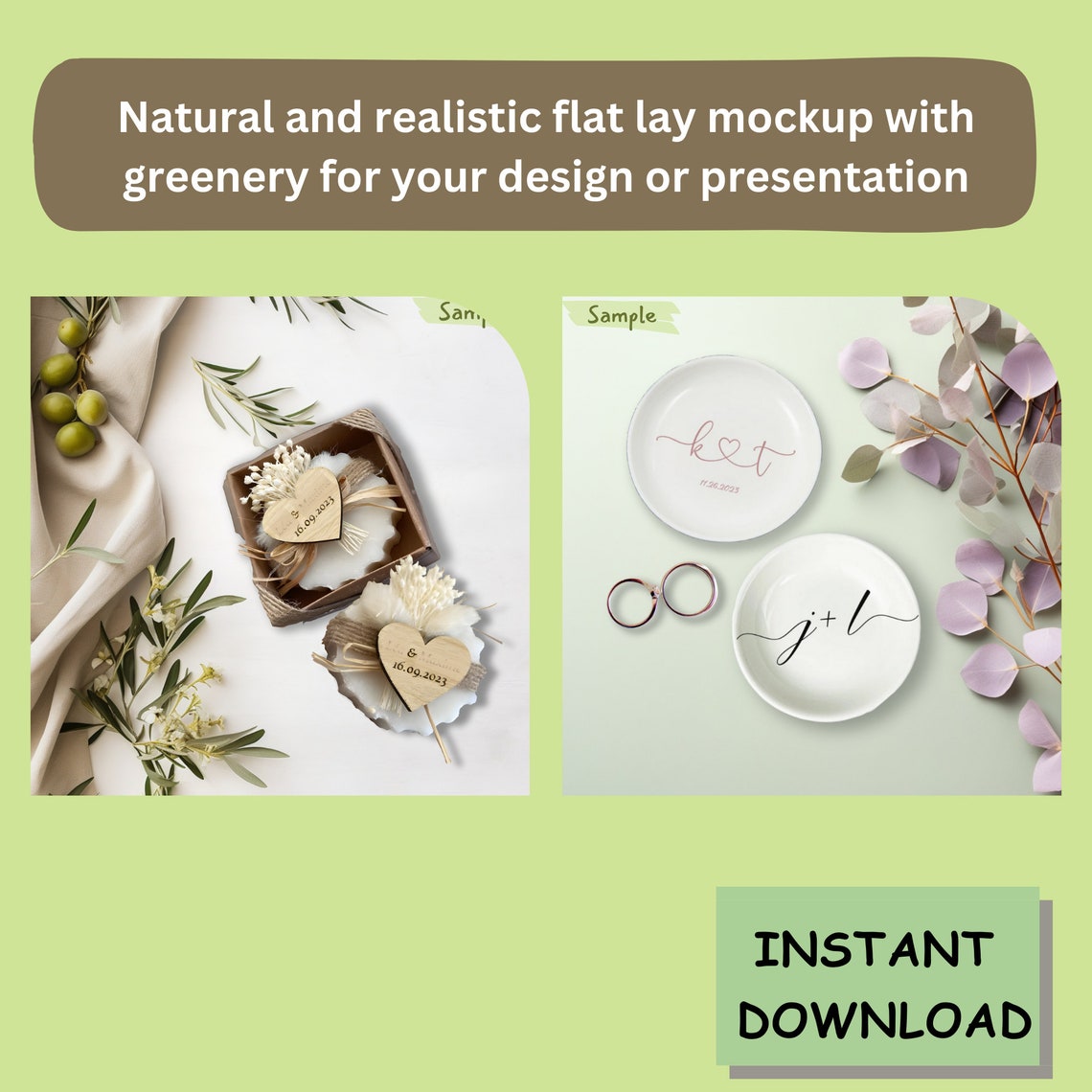 40 Elegant Greenery Flat Lay Mockup Bundle, Product Background, Digital ...