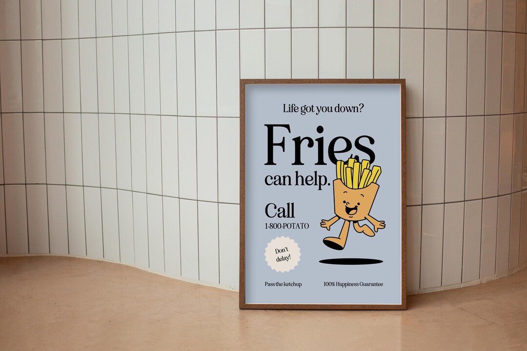 Fries Can Help Printable Wall Art, Trendy Retro Cartoon Printable Art ...