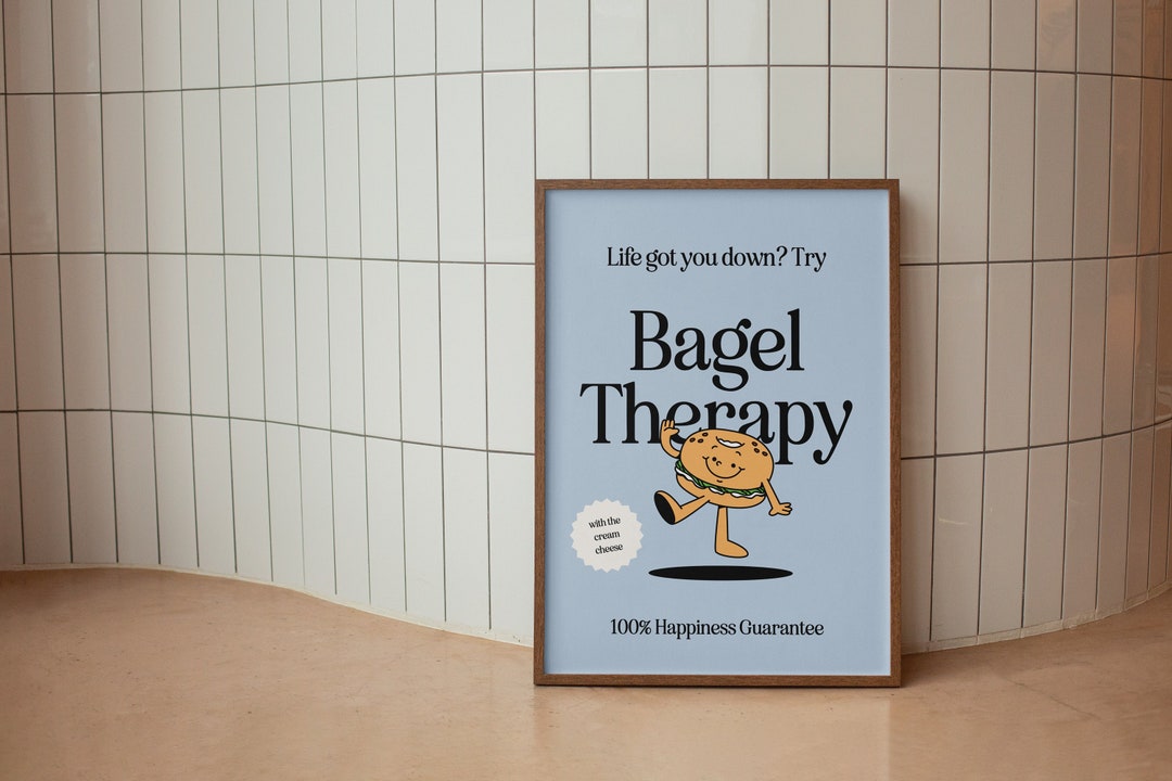 Bagel Therapy Retro Cartoon Print: Trendy Kitchen Cafe Art (digital ...