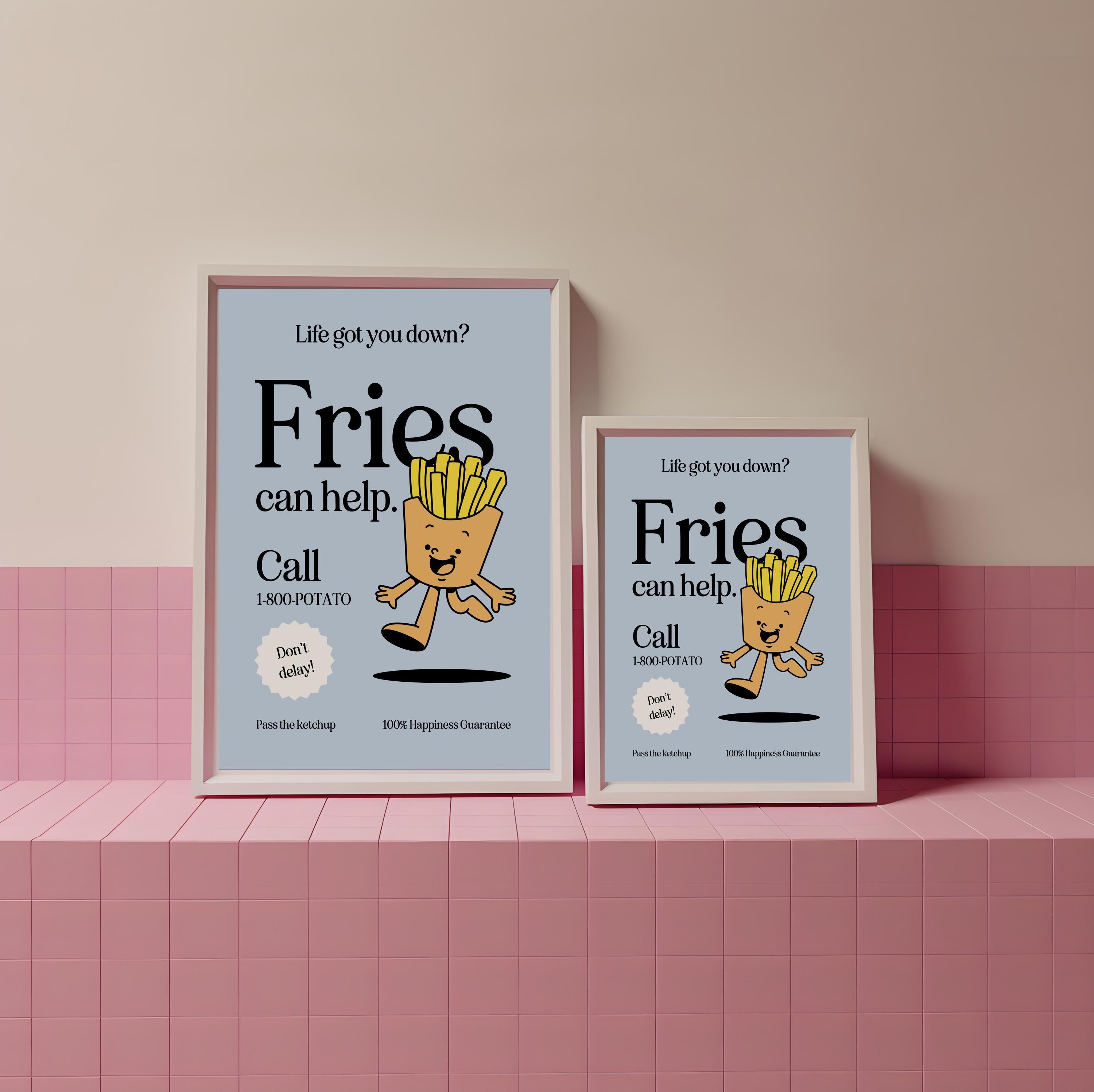 Fries Can Help Printable Wall Art, Trendy Retro Cartoon Printable Art ...