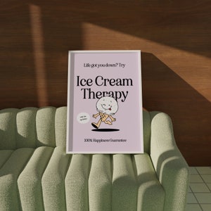 Ice Cream Therapy Printable Wall Art, Pink Trendy Retro Cartoon Wall ...