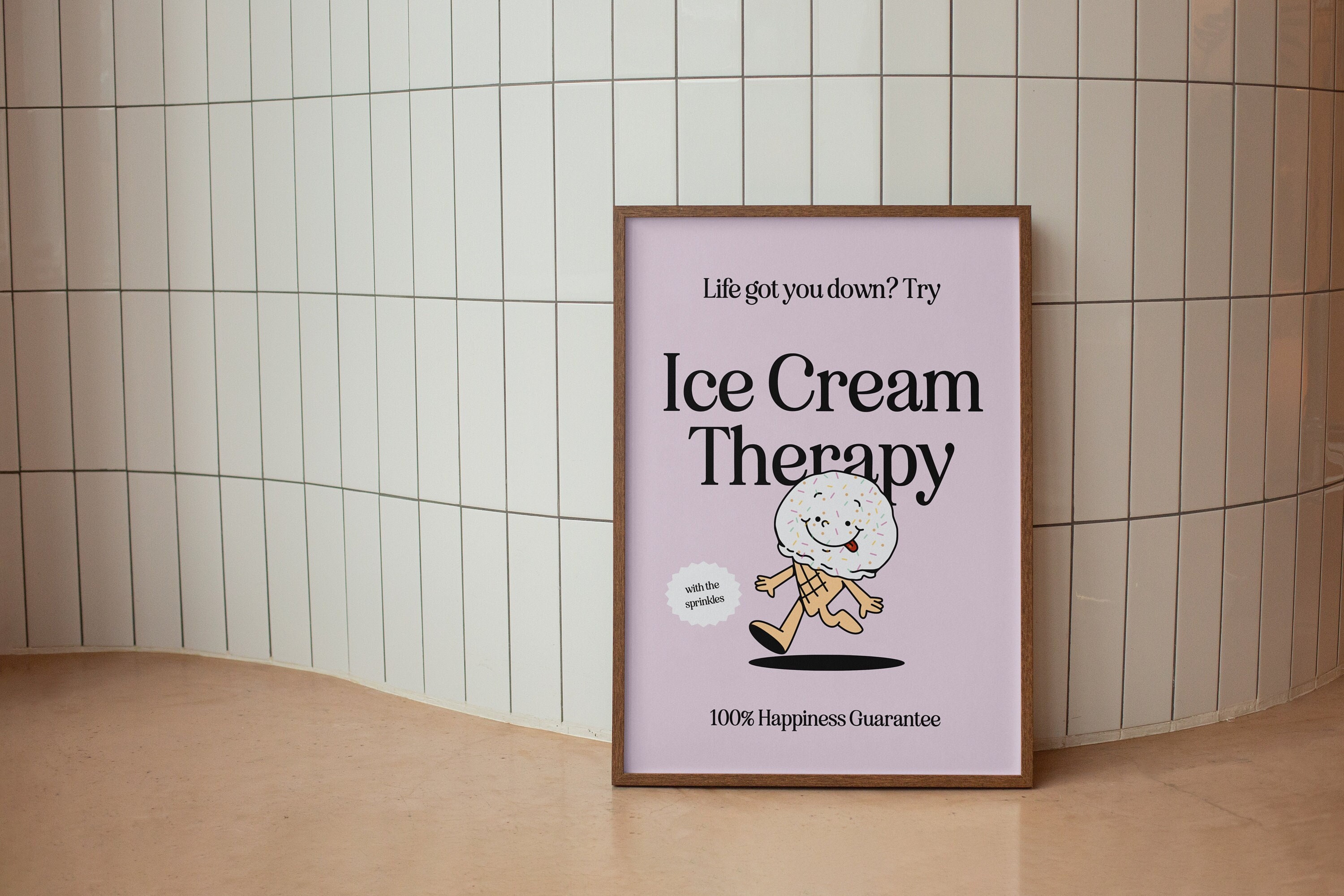Ice Cream Therapy Printable Wall Art, Pink Trendy Retro Cartoon Wall ...