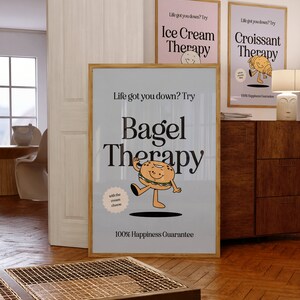 Bagel Therapy Retro Cartoon Print: Trendy Kitchen Cafe Art (digital ...