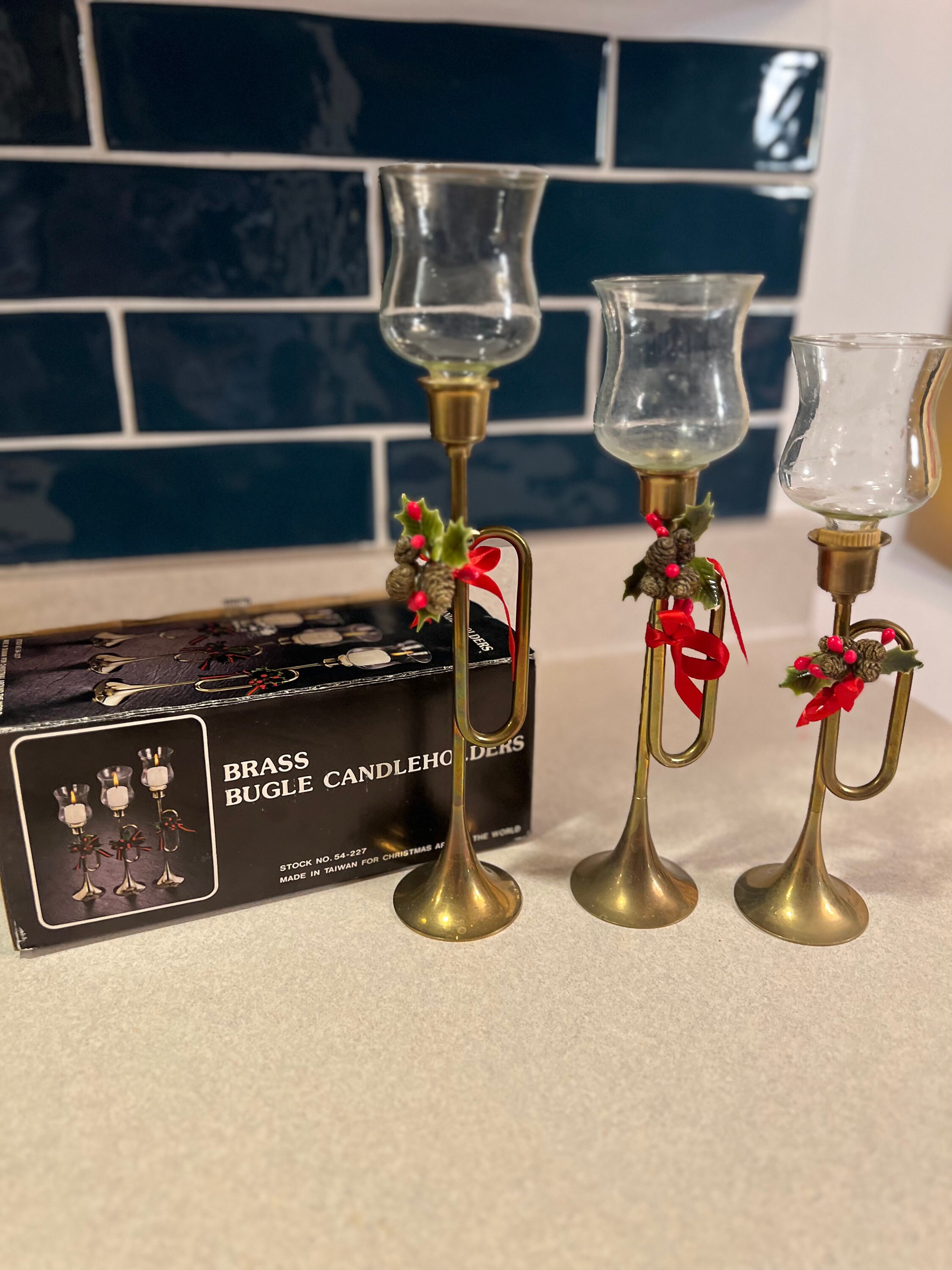 Vintage Brass Bugle Candle Holders Retro Christmas Decor Horn Candle ...