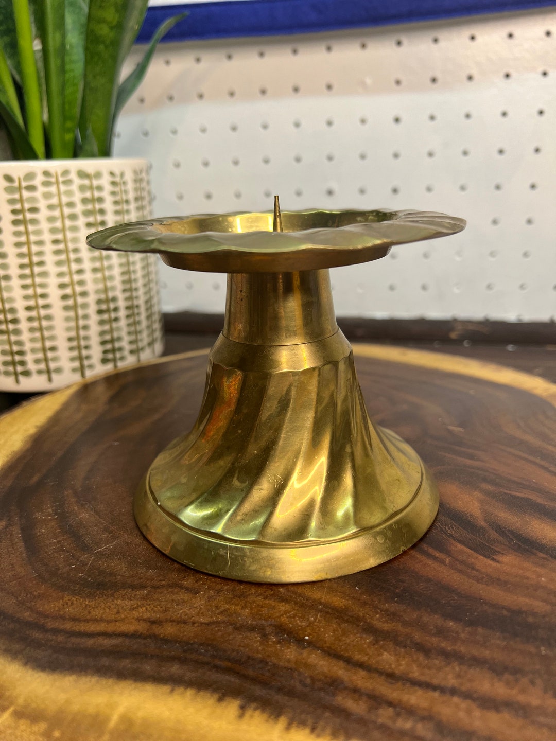 Vintage Large Brass Pillar Candle Holder With Spike - Etsy