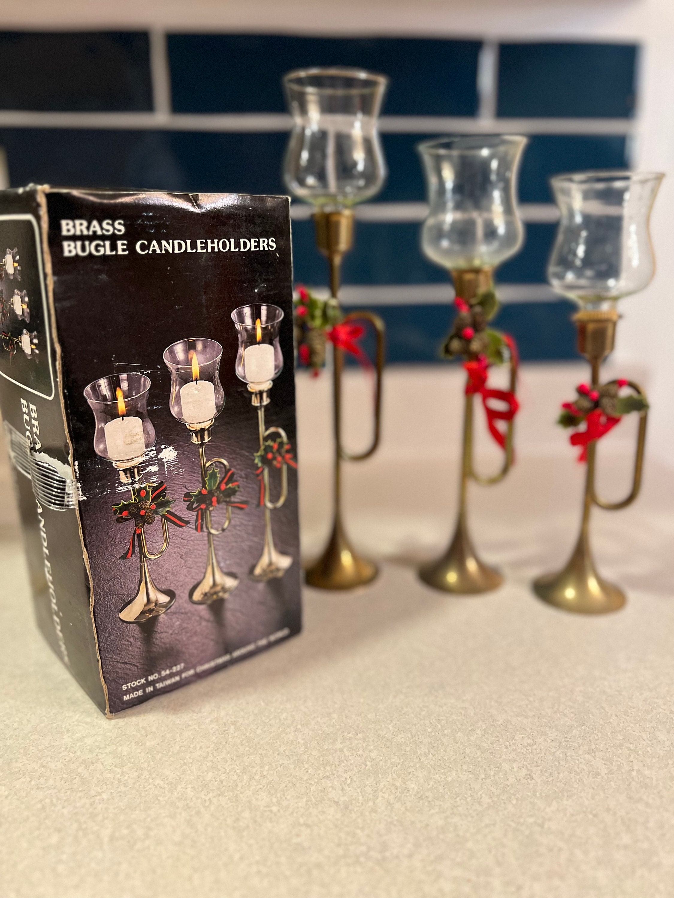 Vintage Brass Bugle Candle Holders Retro Christmas Decor Horn Candle ...
