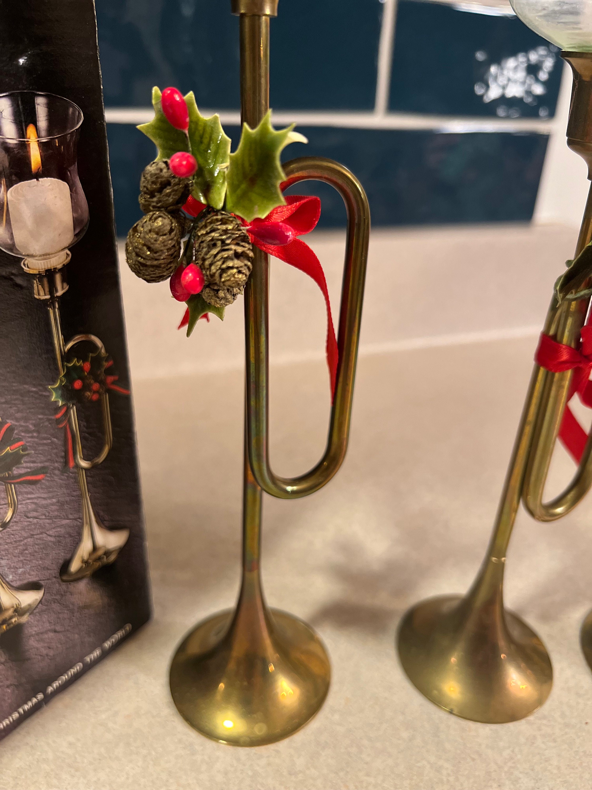 Vintage Brass Bugle Candle Holders Retro Christmas Decor Horn Candle ...
