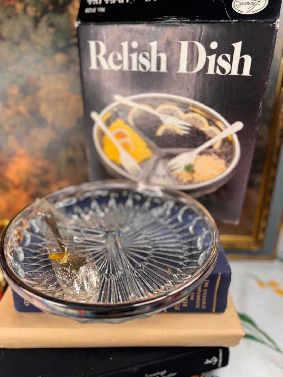 Vintage Crystal & Silver Divided Relish Dish With Utensils- Never Used ...