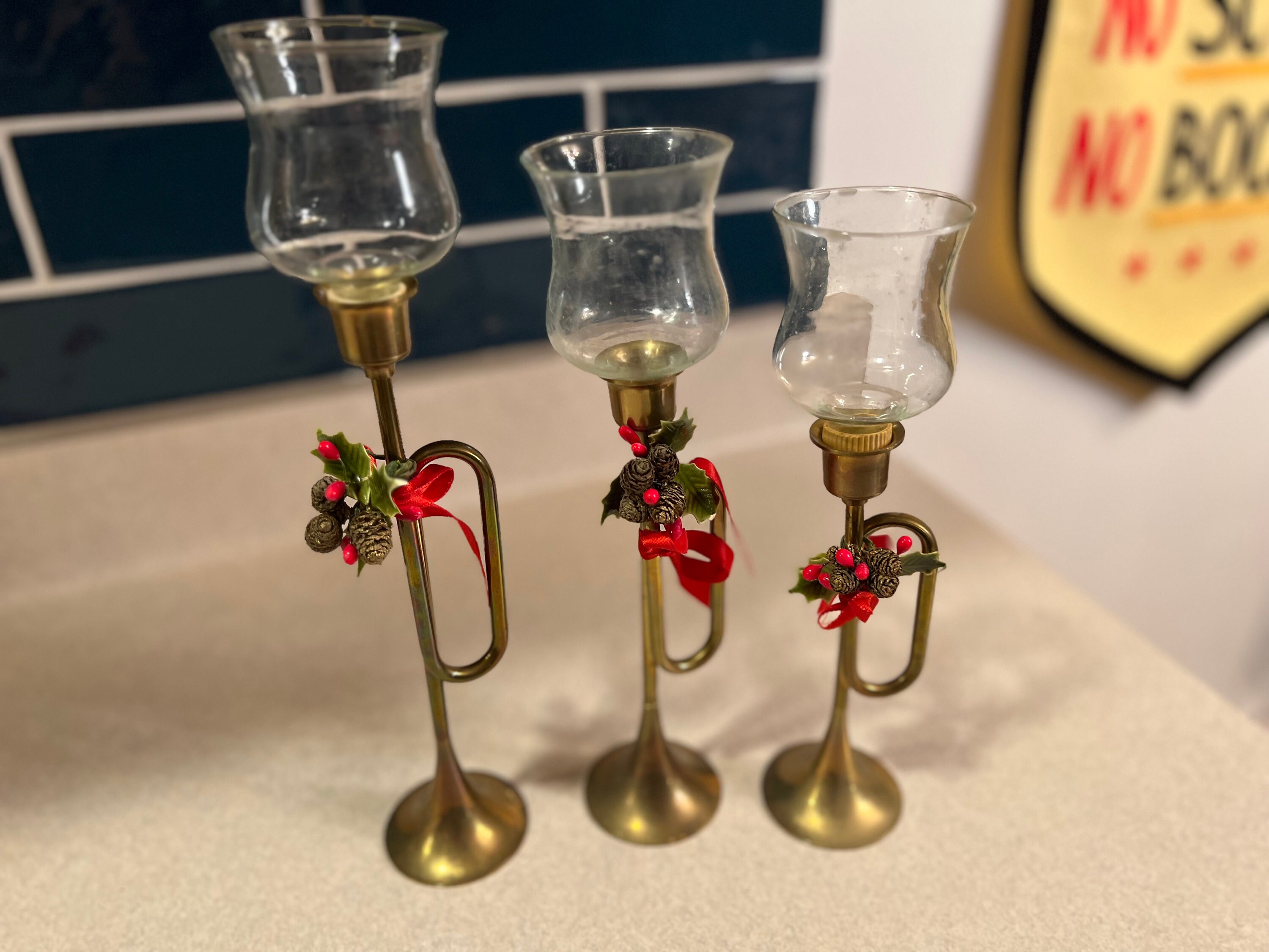 Vintage Brass Bugle Candle Holders Retro Christmas Decor Horn Candle ...
