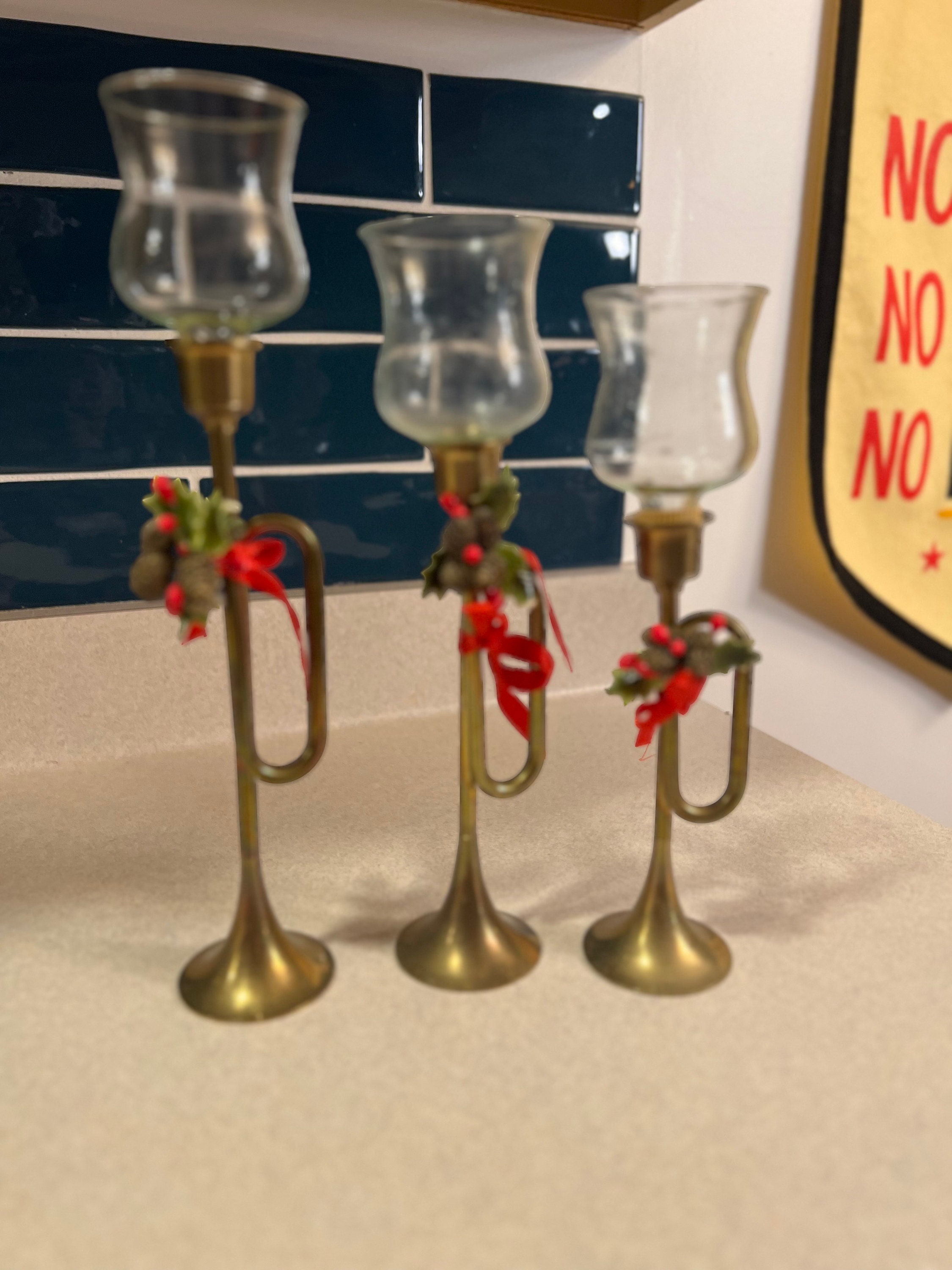 Vintage Brass Bugle Candle Holders Retro Christmas Decor Horn Candle ...