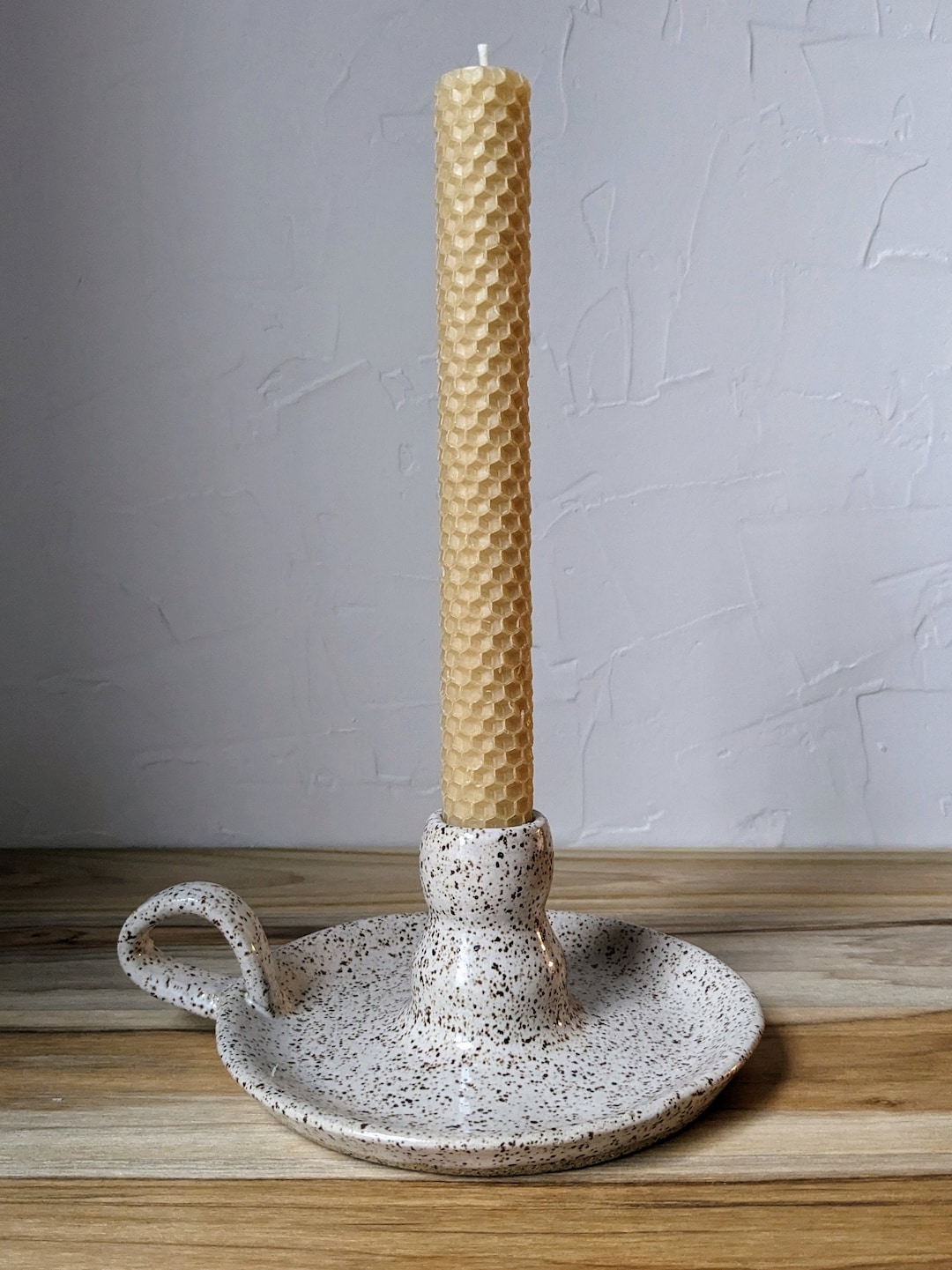 Speckled Ceramic Candlestick Holder and Tapers - Etsy