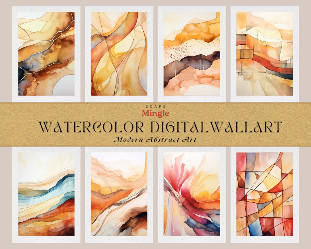 Modern Abstract Watercolor Digital Wall Art Set of 8 Prints, Printable ...