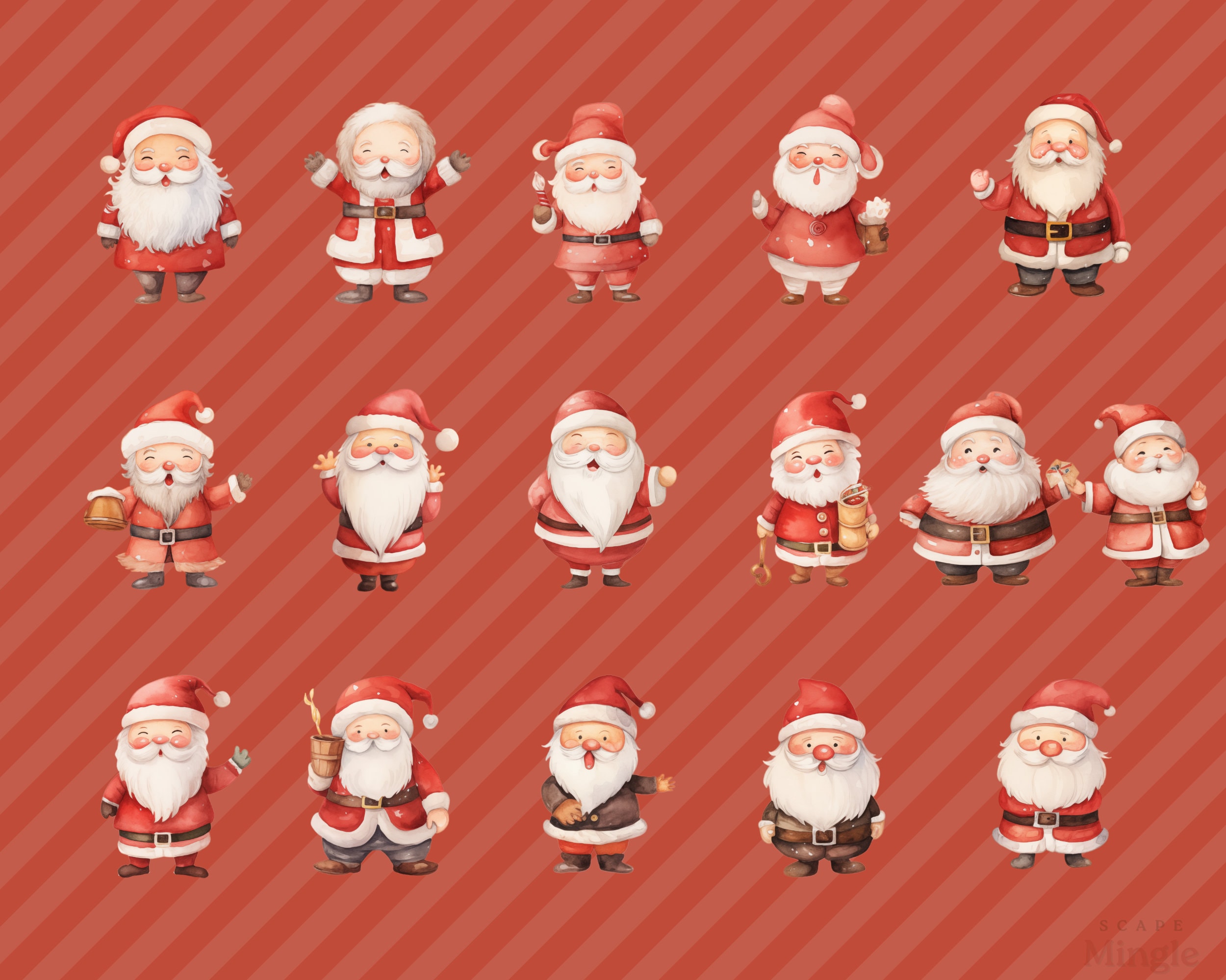 30 Santa Claus Watercolor Clipart Set, Santa Claus Clipart, Transparent ...