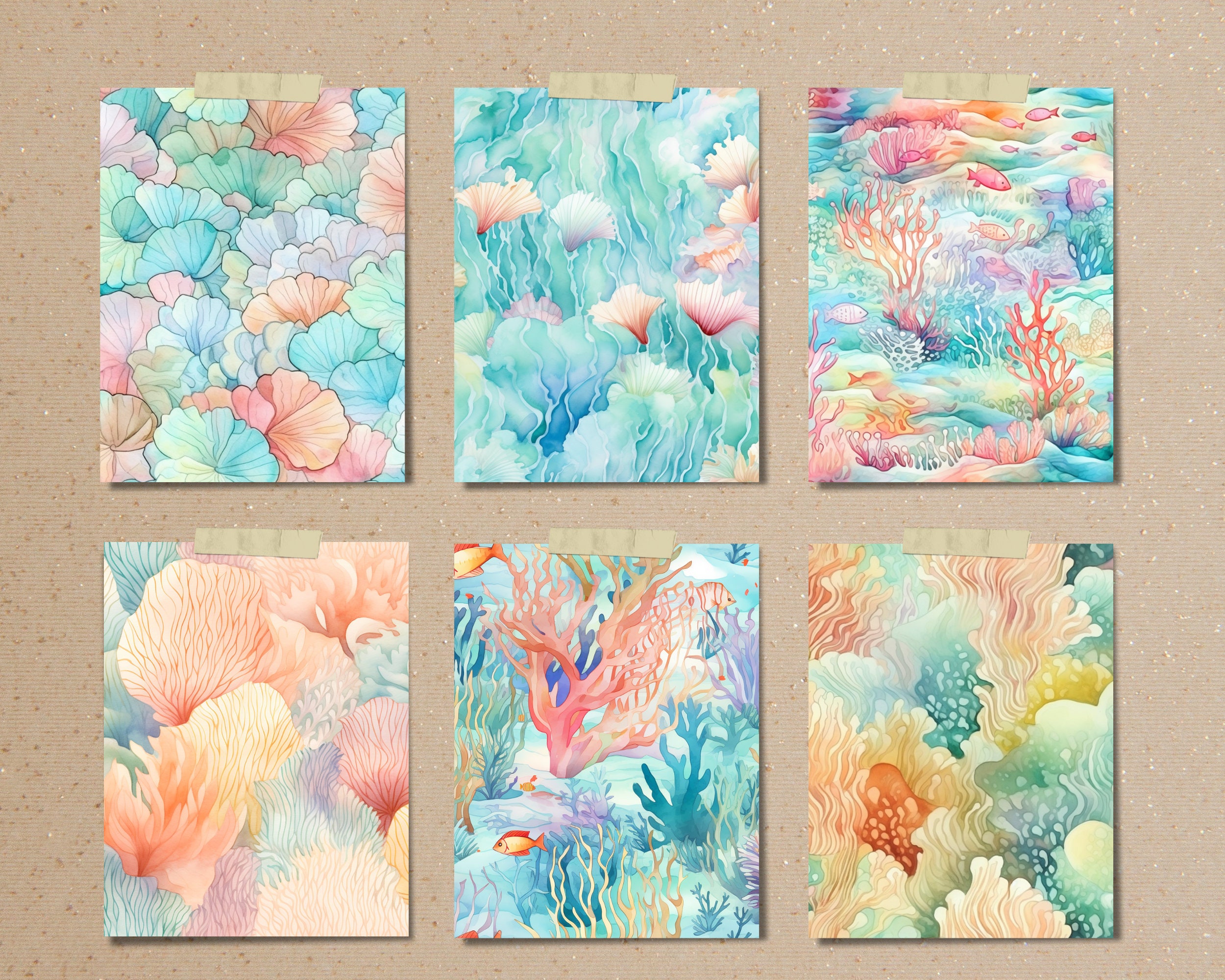 12 Underwater Watercolor Digital Paper, Seamless Pattern, Underwater ...