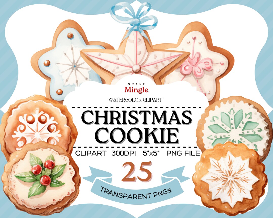 25 Christmas Cookie Watercolor Clipart Set, Christmas Cookie Clipart ...