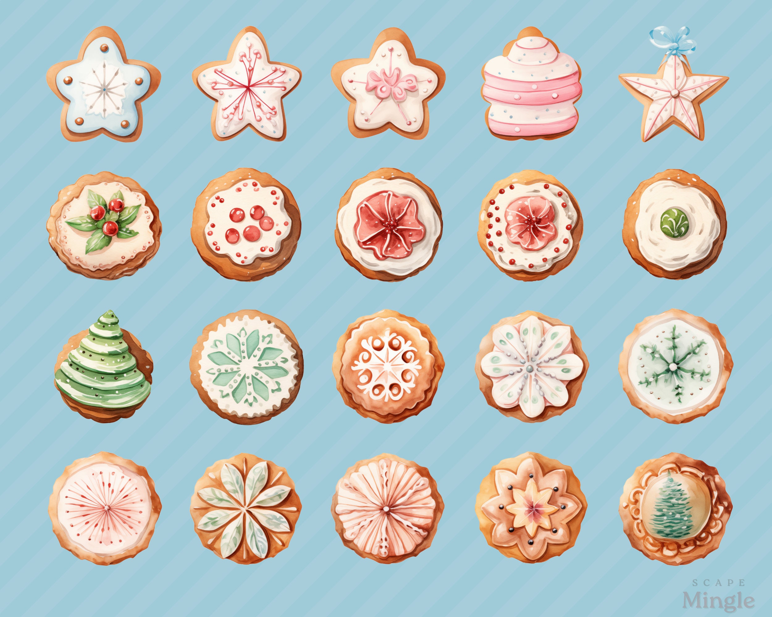 25 Christmas Cookie Watercolor Clipart Set, Christmas Cookie Clipart ...