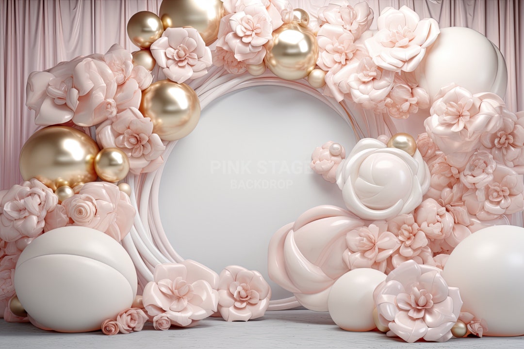 Pink Balloon Stage Decorations Backdrop With Rose, Birthday ...