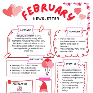 February Editable Classroom Newsletter. Instant Download. Improve ...