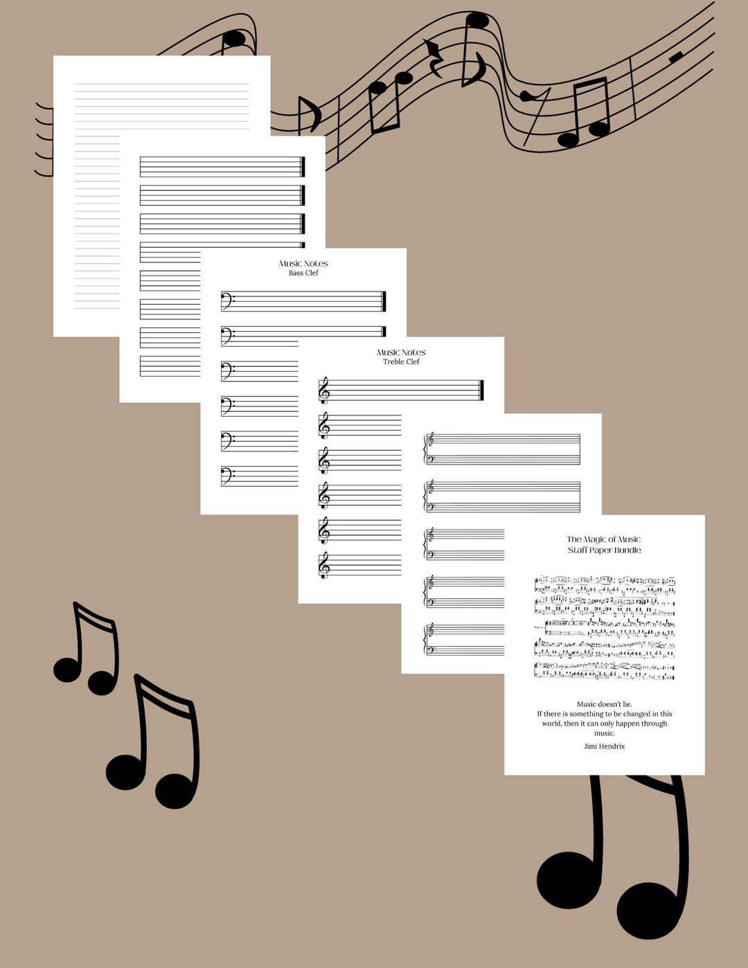 Printable Sheet Music Staff Note Pages - Music Manuscript Paper for ...