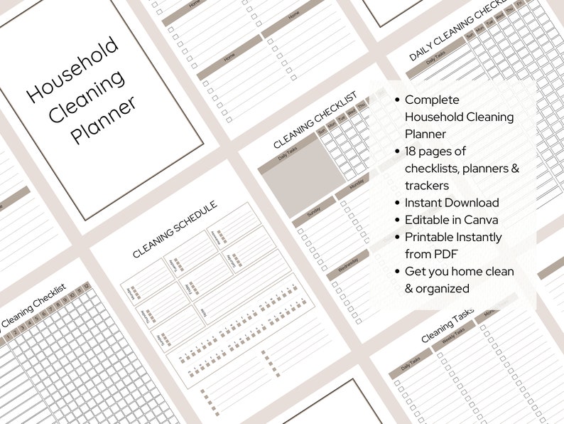 Cleaning Checklist Neutral Digital Printable Cleaning Checklist House ...