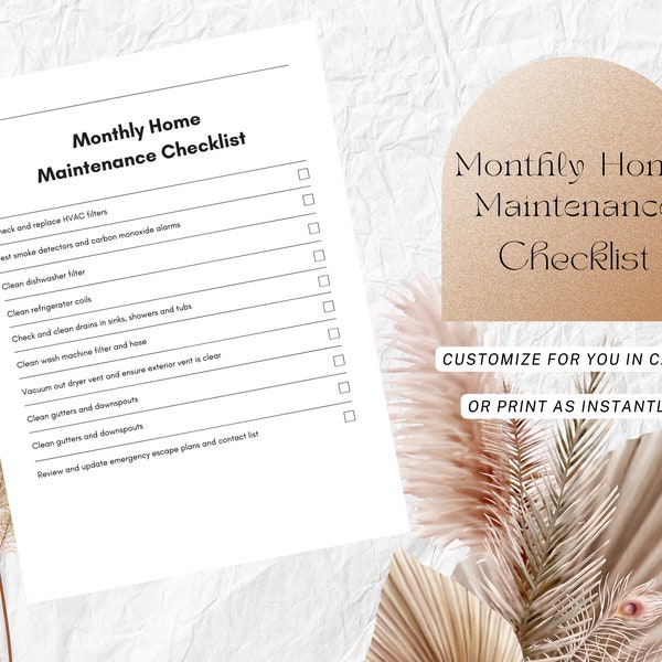 Monthly Home Maintenance Checklist - Etsy