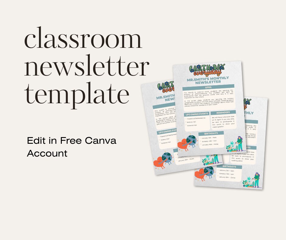 April Teacher Classroom Digital Newsletter Earth Day Themed Class ...