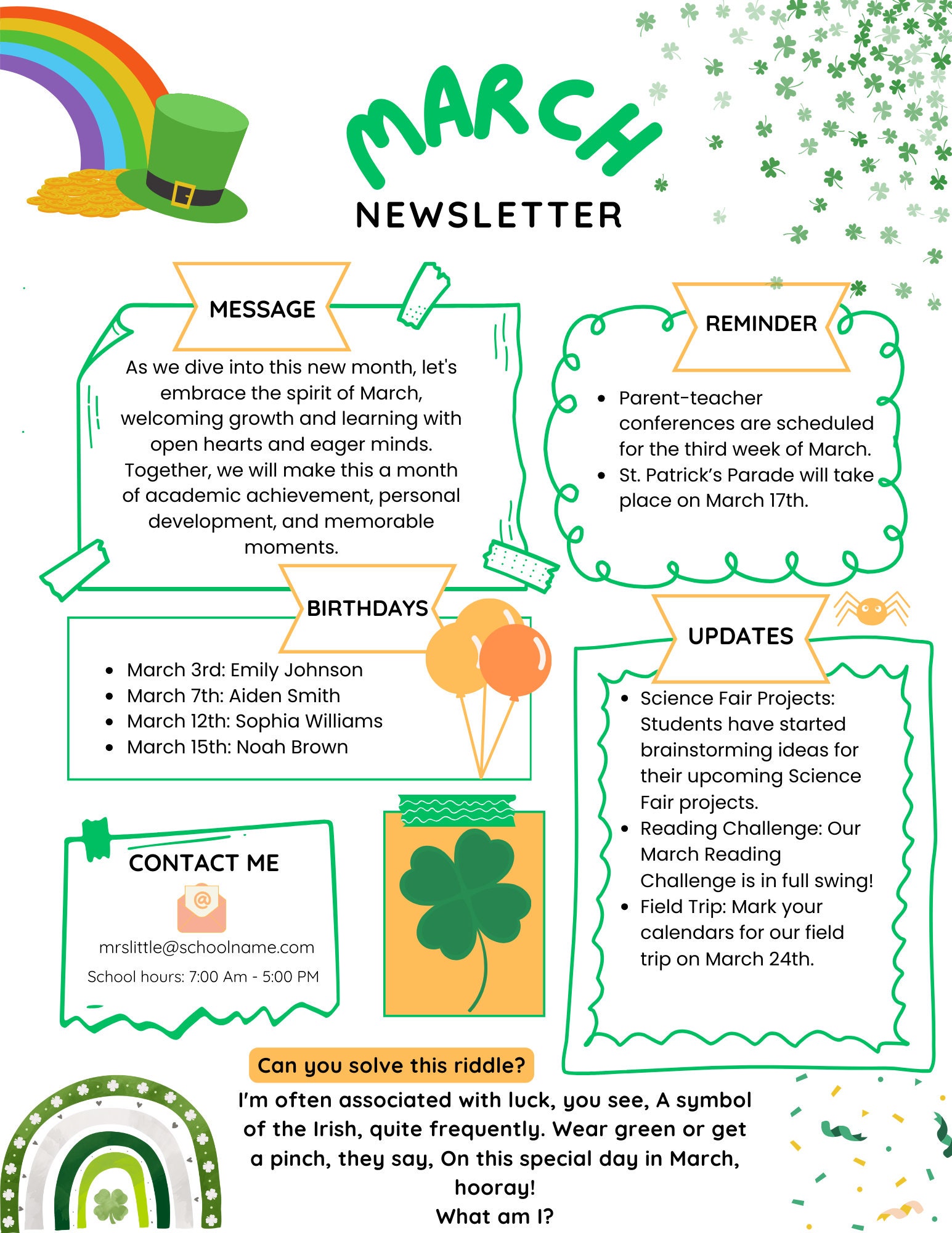 March Teacher Classroom Digital Newsletter. Update Families With Ease ...