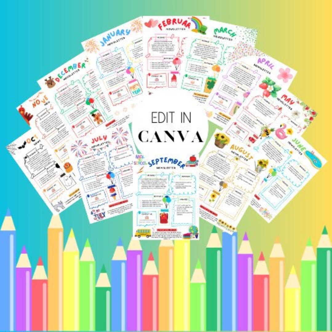 Editable Teacher Newsletter Template Customizable in Canva Seasonal ...