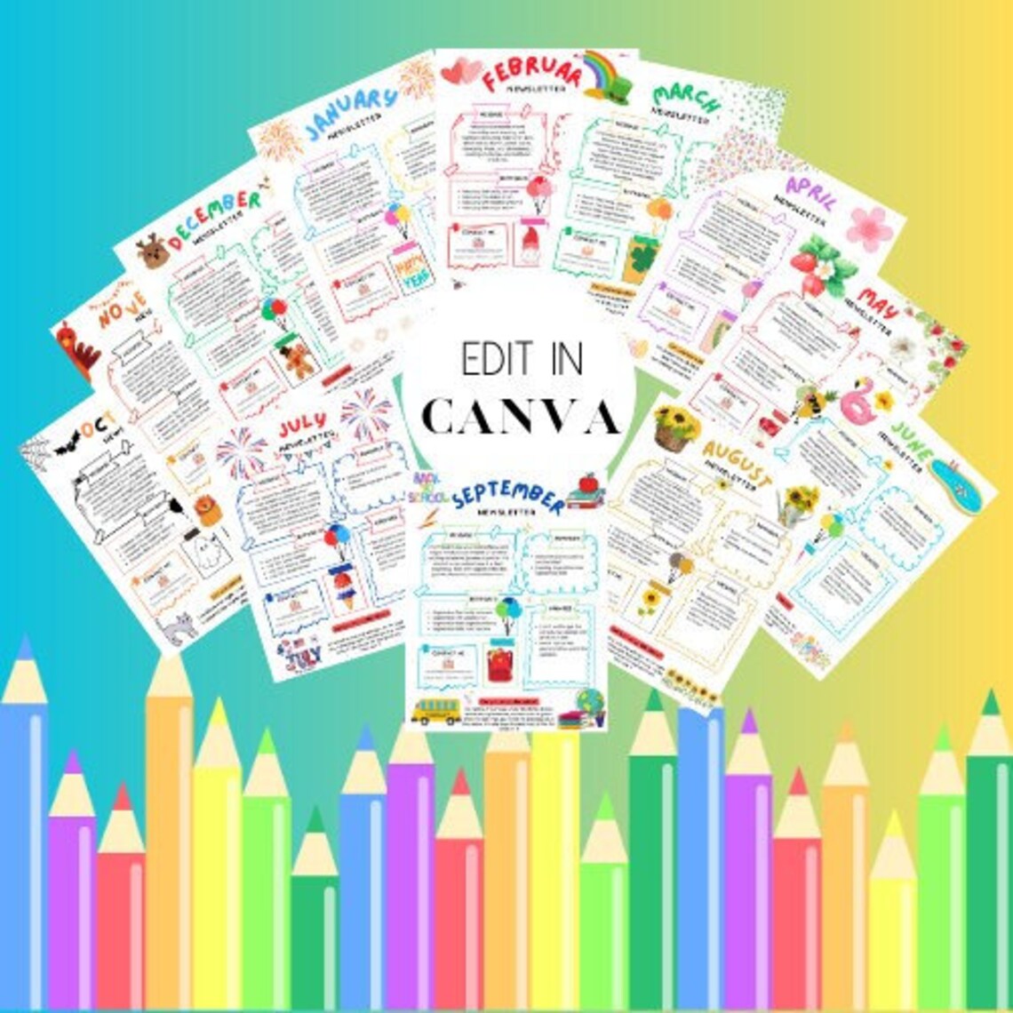 Editable Teacher Newsletter Template Customizable in Canva Seasonal ...