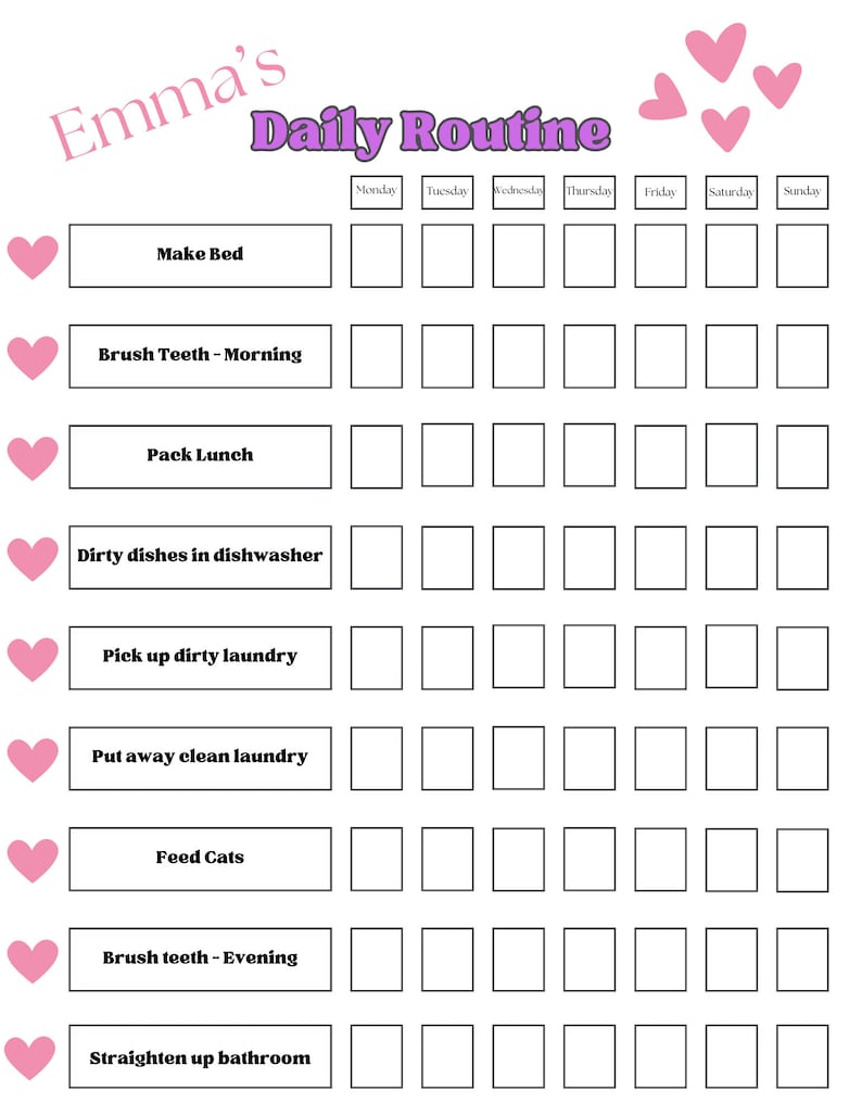 Editable Kids Daily Routine Chart - Printable Girl's Schedule Template ...
