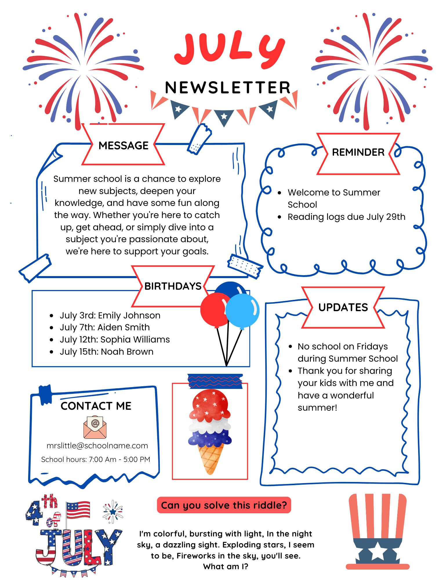 July Teacher Classroom Digital Newsletter. Update Families With Ease ...