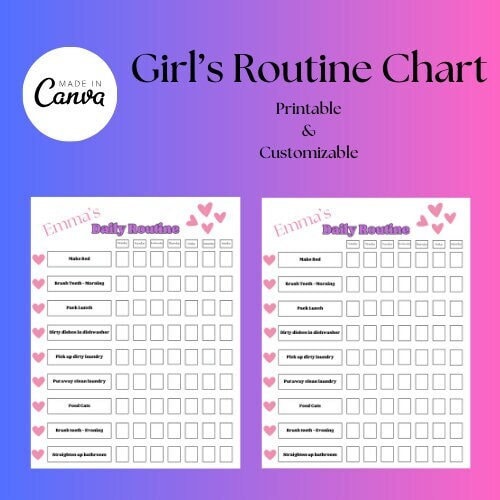 Printable Kids Daily Routine Chart -editable Girls Daily Schedule ...