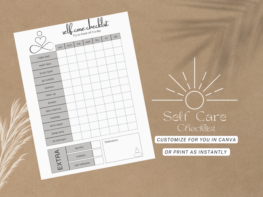 Self Care Checklist Daily Habit Tracker Weekly Self Care to Do List ...