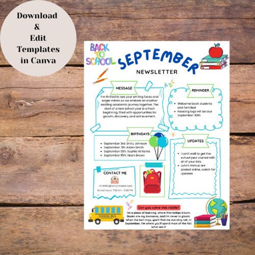 September Newsletter Editable Flyer Template, School Newsletter ...