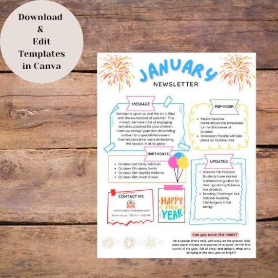 January Classroom Newsletter Template Free Printable Classroom