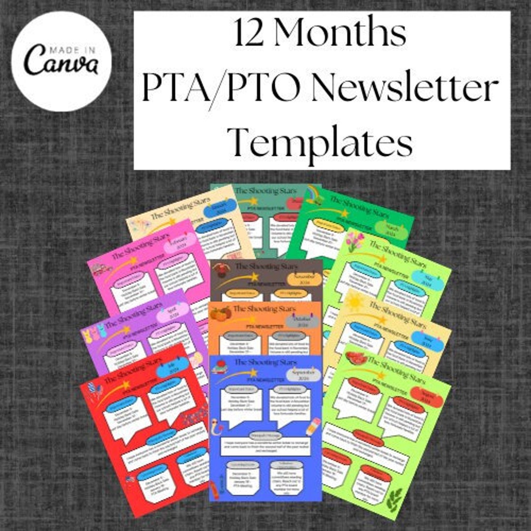 12 Months PTO PTA Newsletter Templates - Seasonal Template Bundle ...